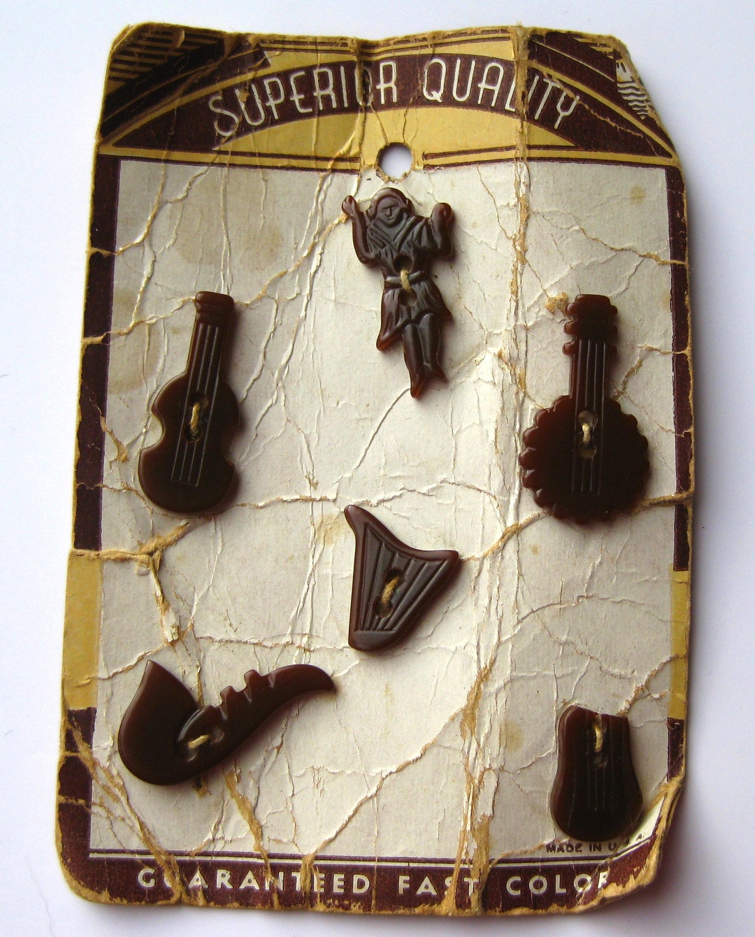 6 Vintage 30s 40s Brown Bakelite Novelty Orchestra Musical Instruments ...