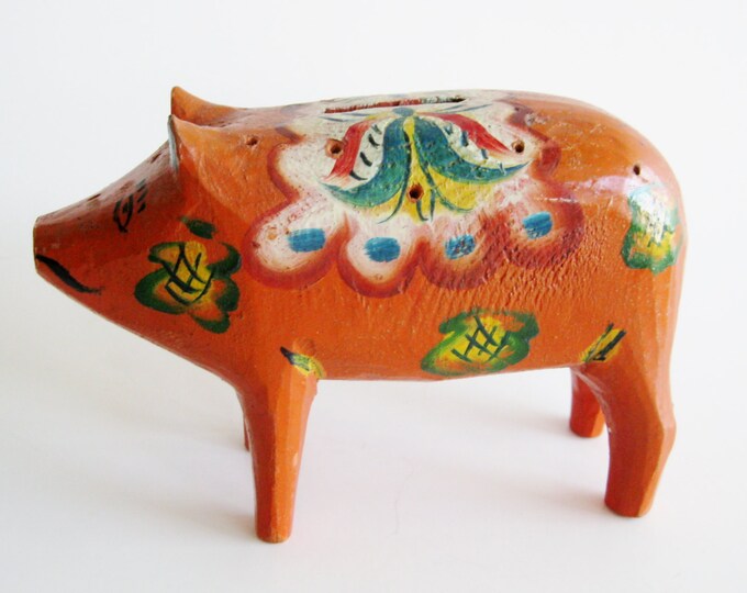 Vintage Hand Carved Olsson Swedish Red Dala Pig Coin Piggy Bank Akta ...