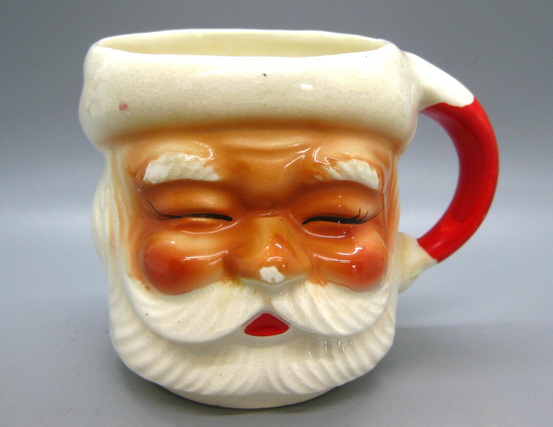 Vintage 60s Santa Claus Ceramic Christmas Party Novelty Stacking Mug ...