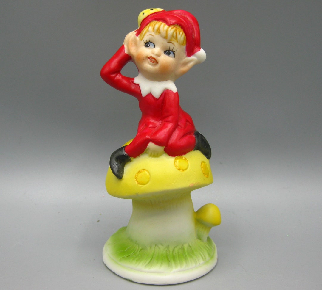 Vintage Porcelain Santa's Elf on Toadstool Mushroom Christmas ...
