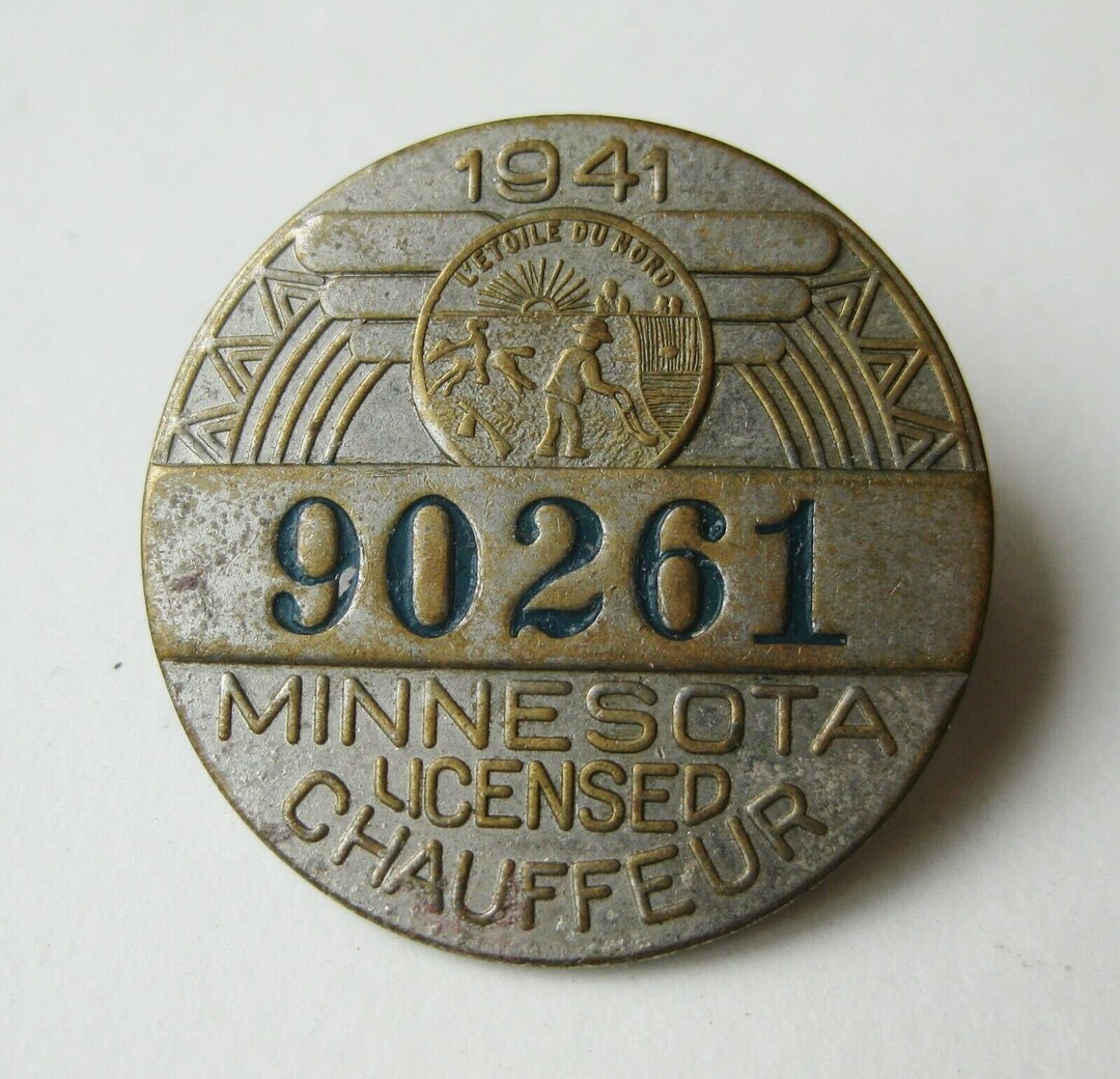 Vintage 1941 Minnesota Chauffeur Driver's License Badge Tag Pin - Etsy