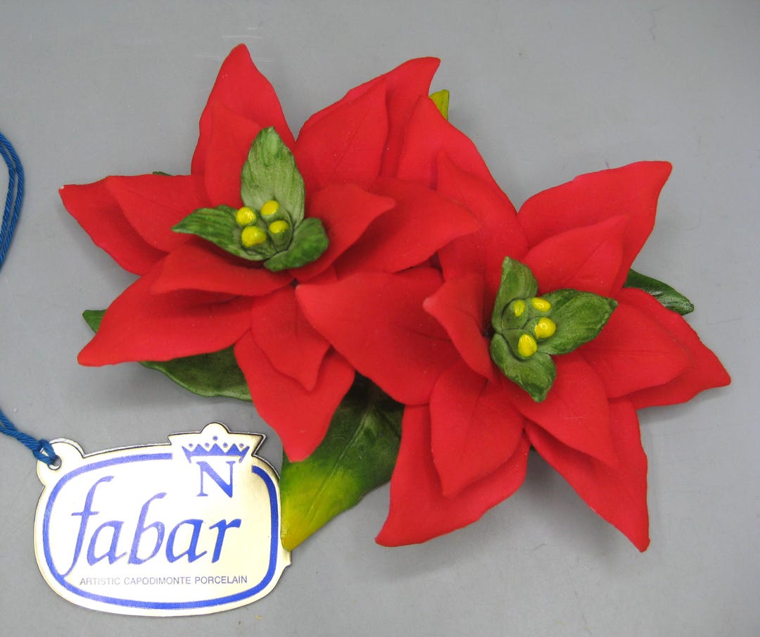 Fabar Capodimonte Christmas Poinsettia Vintage Italian Porcelain Flower ...