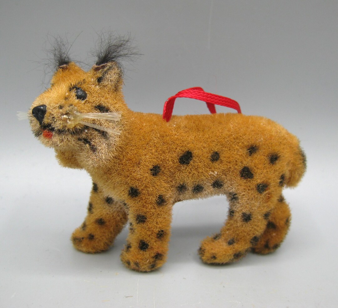 Vintage Wagner Flocked West German Lynx Big Cat Toy Figurine Christmas ...