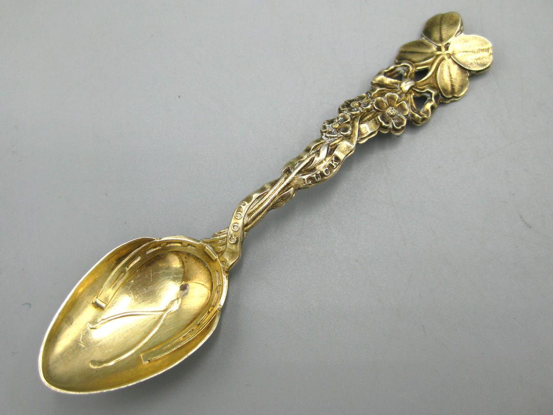 Vintage Sterling Silver Good Luck Wishbone Horseshoe Four Leaf Clover ...