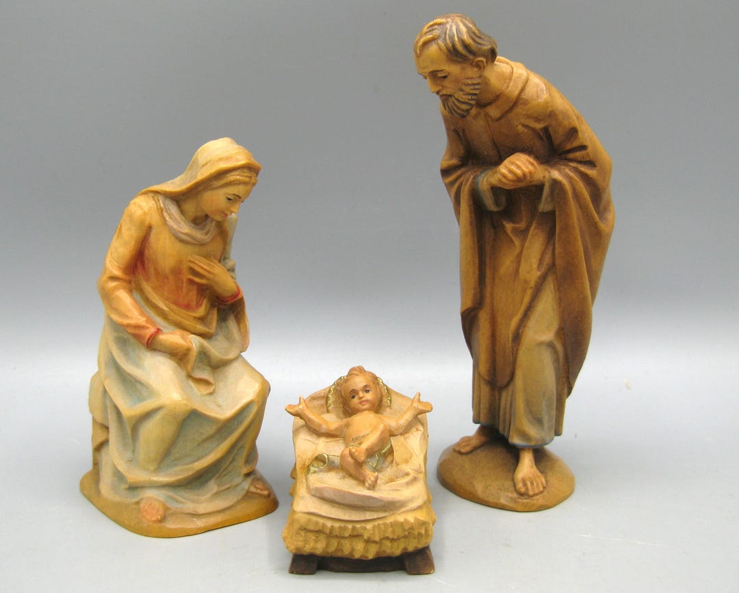 Vintage Anri Hand Carved Italian Wood Nativity Mary Joseph Baby Jesus ...