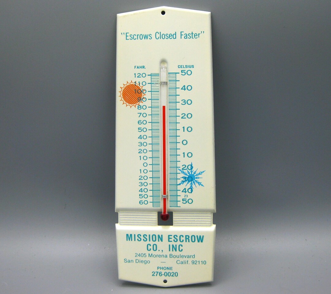 Vintage 70s San Diego Mission Escrow Metal Advertising Thermometer - Etsy