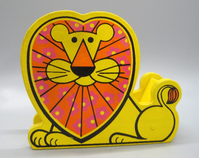 Vintage 70s Yellow Wood Lion Novelty Tape Dispenser Desk Office ...
