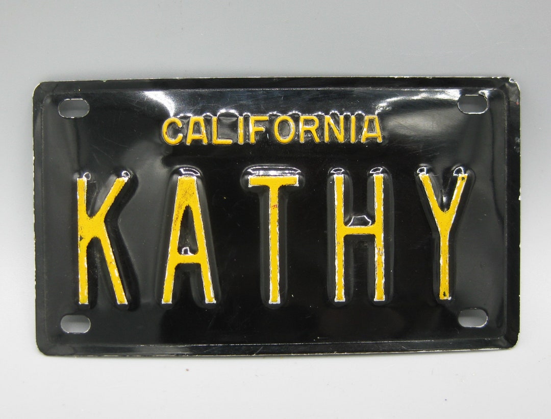 Vintage 70s KATHY Black Metal Bike Bicycle Name License Plate - Etsy
