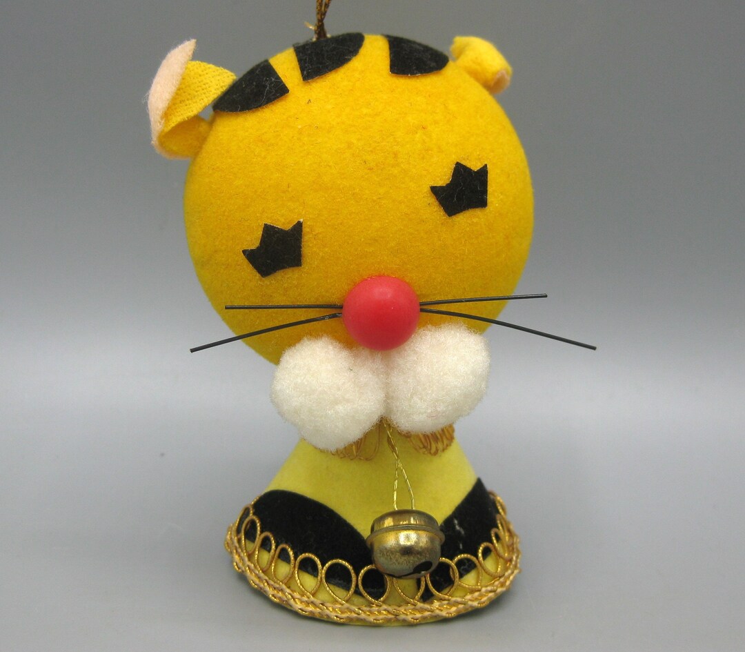 Vintage 60s Flocked Styrofoam Yellow Tiger Felt Christmas Ornament ...