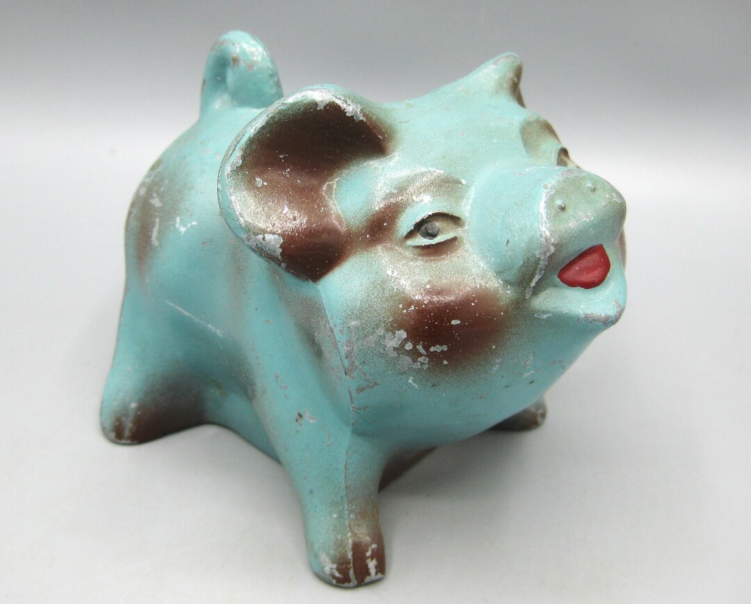 Vintage 60s Cast Metal Novelty Blue Pig Coin Piggy Bank - Etsy