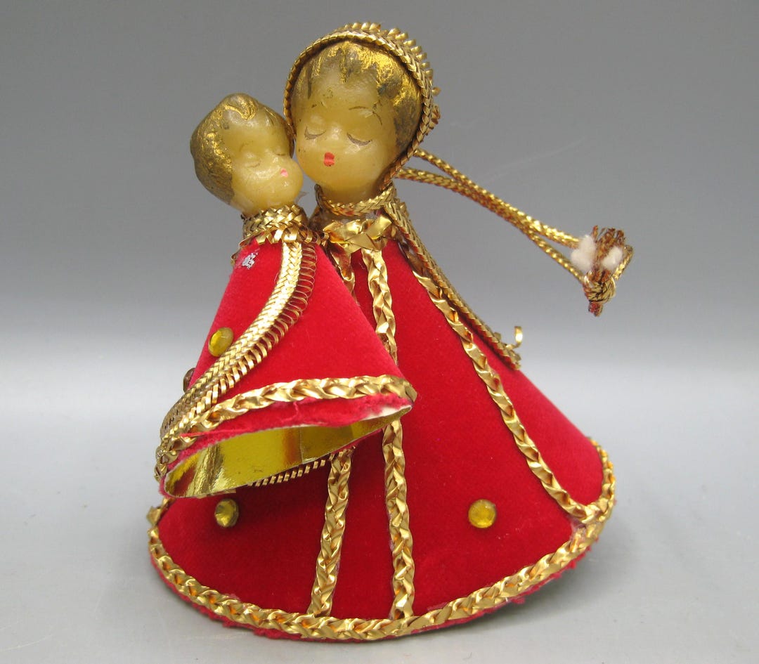 Vintage German Koestel Wax Face Red Madonna & Child Christmas Angel ...