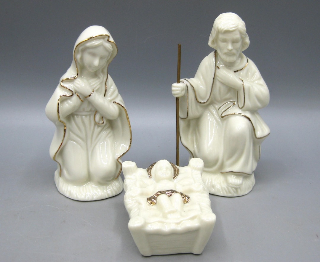 3pc Vintage 1995 Lefton White Porcelain Christmas Nativity Holy Family ...