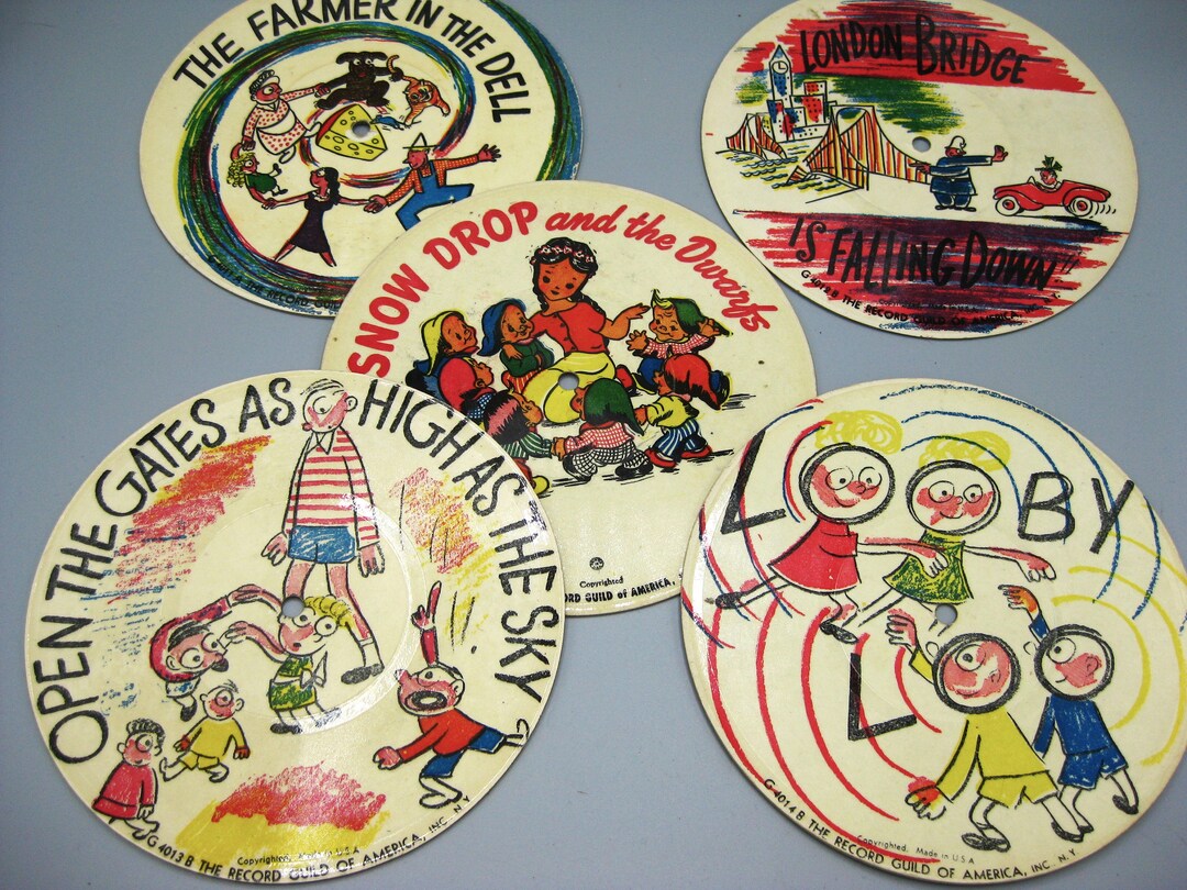 5 Vintage 50s Record Guild of America Childrens Kids Picture Records ...