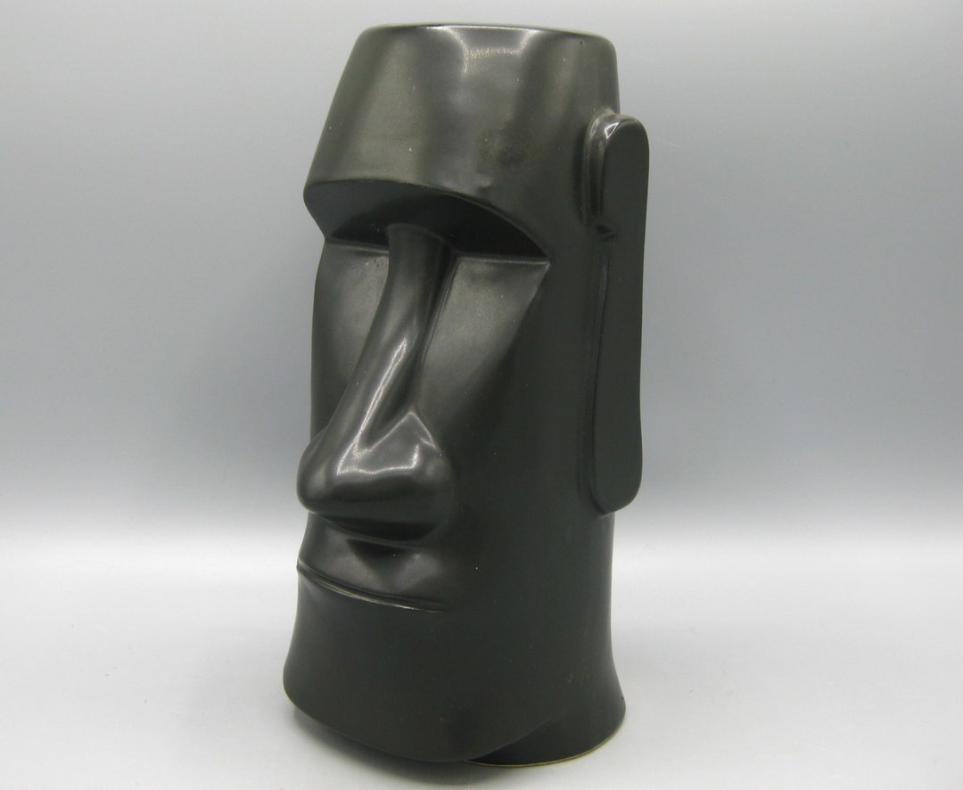 Vintage Tiki Mug the Fireside Fort Atkinson Wisconsin Moai Easter Island Black Tiki Bar Grog Mug ...