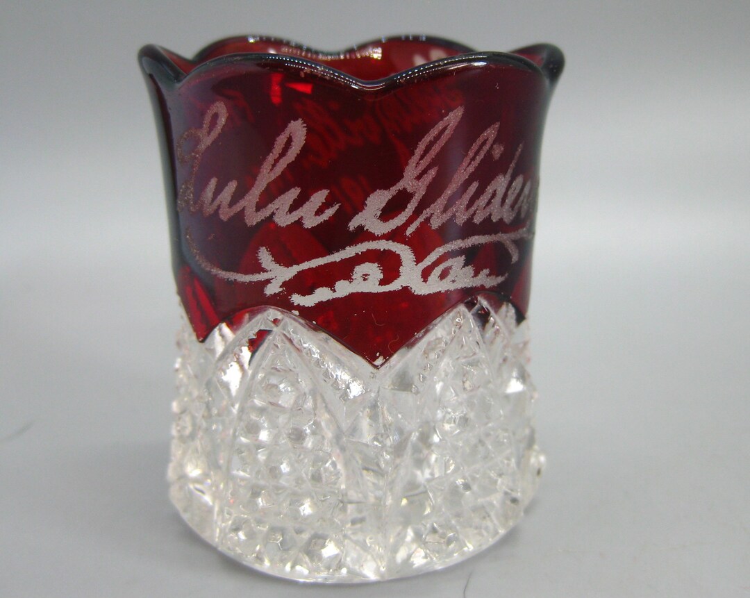 Vintage 1917 Antique Ruby Red Flash Cut to Clear Glass Shelbyville ...