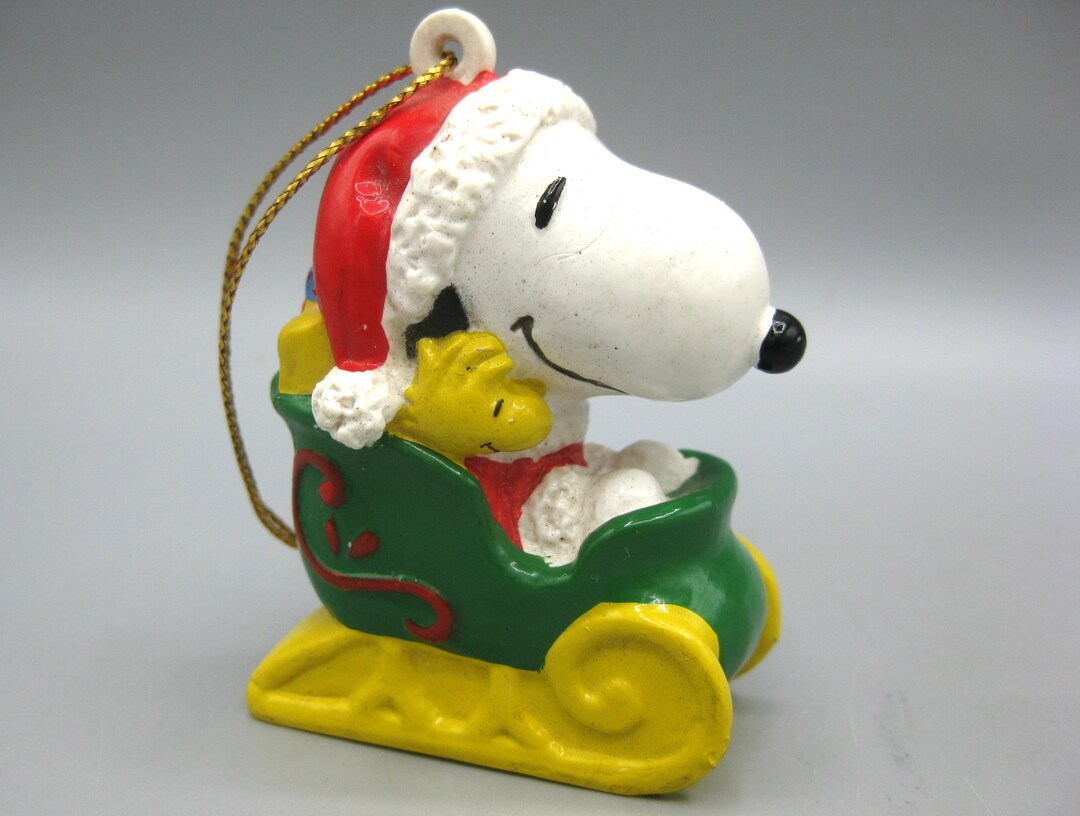 Vintage Peanuts Snoopy & Woodstock Santa Claus Sleigh Hard Rubber ...