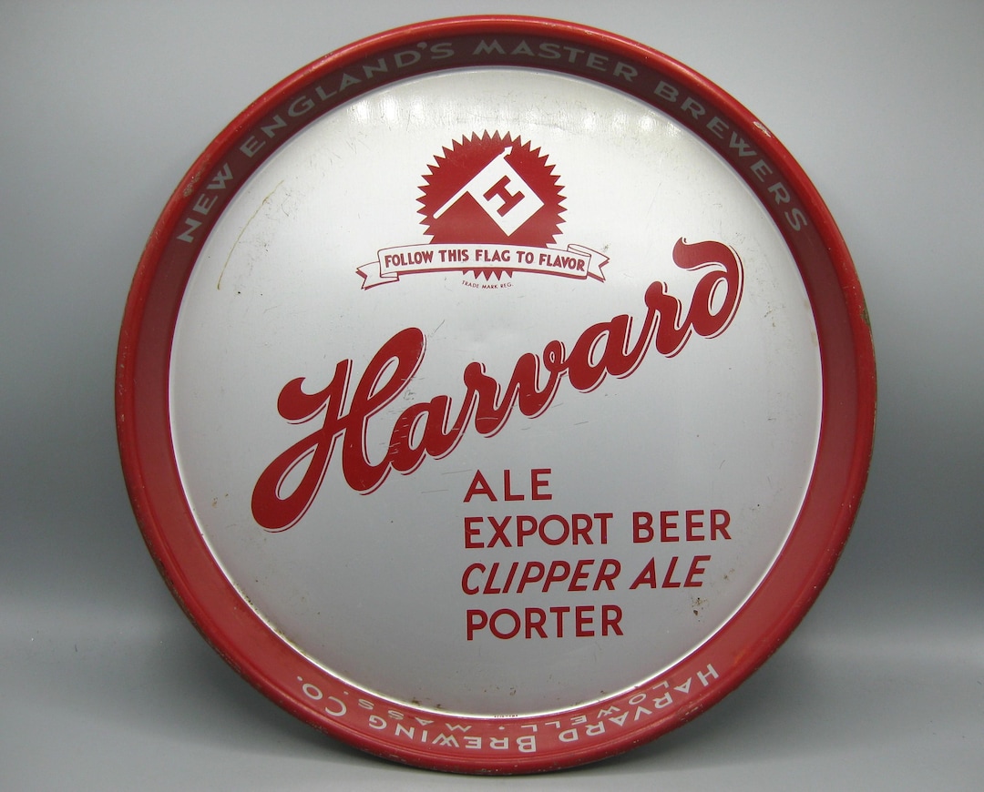 Vintage Harvard Clipper Ale Silver Red Metal Beer Tray Serving Tray Bar ...