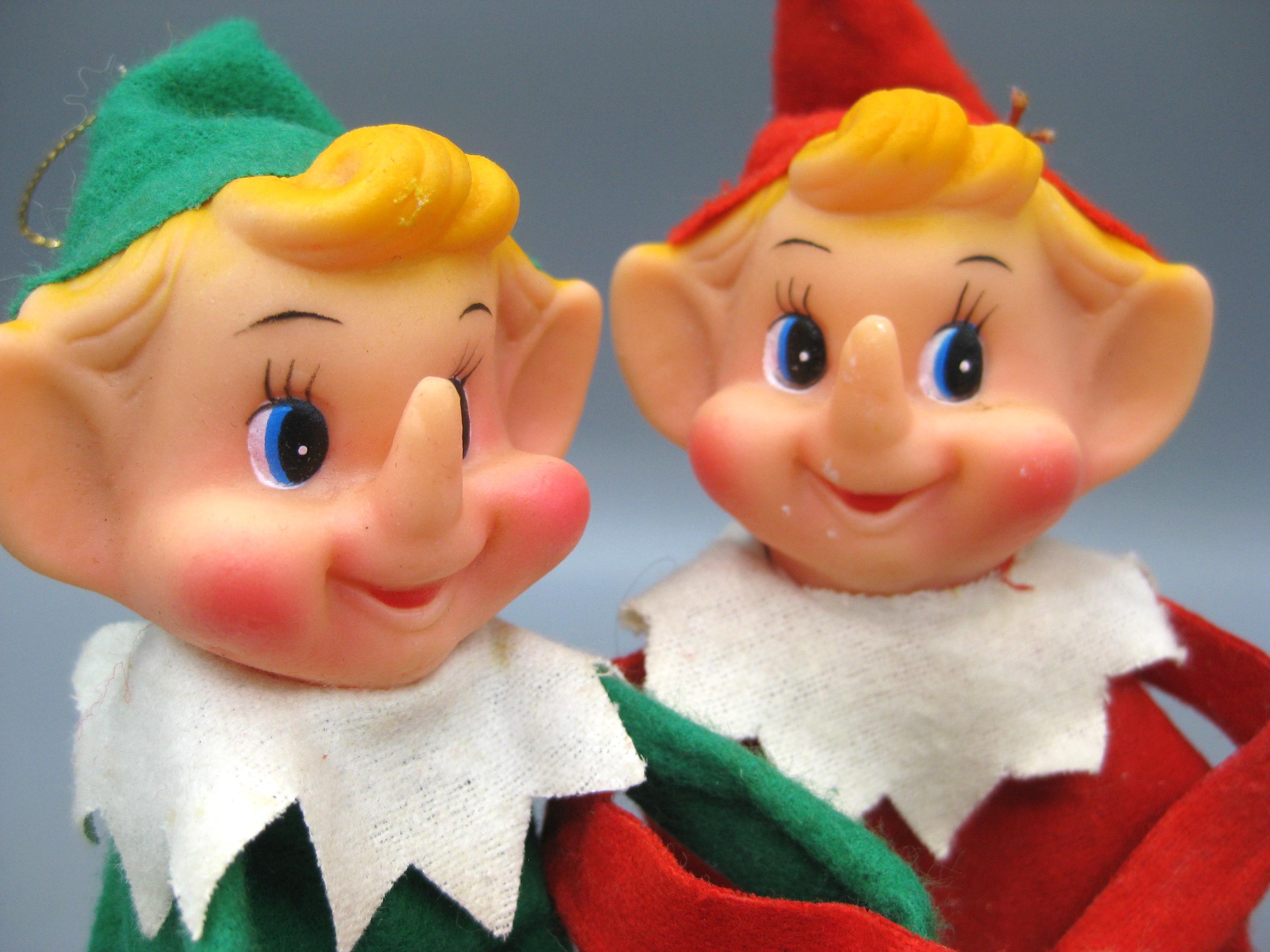 2 Vintage Poseable Felt Plastic Christmas Elf Elves Pixie Dolls ...