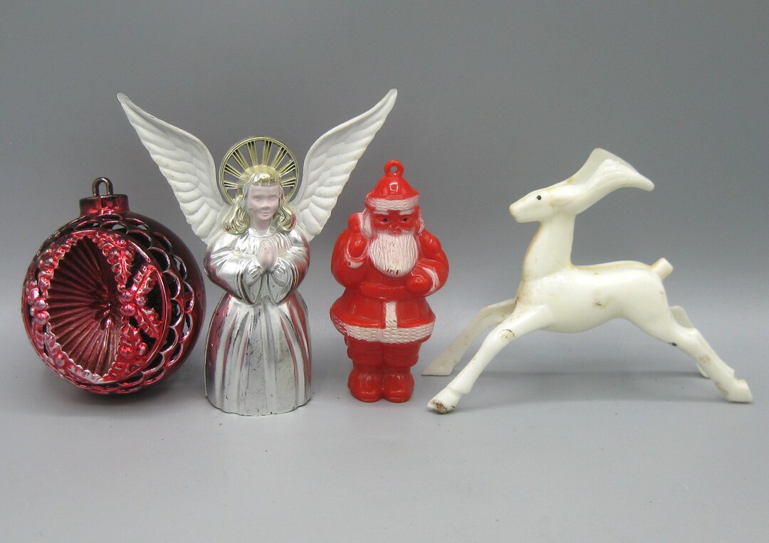 4 Vintage 50s Bradford Plastic Reindeer Santa Claus Angel Christmas ...