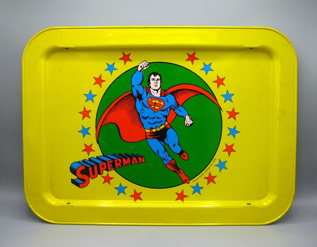 Vintage 1976 SUPERMAN Tray DC Comics Yellow Tin Litho TV Lap Lunch ...