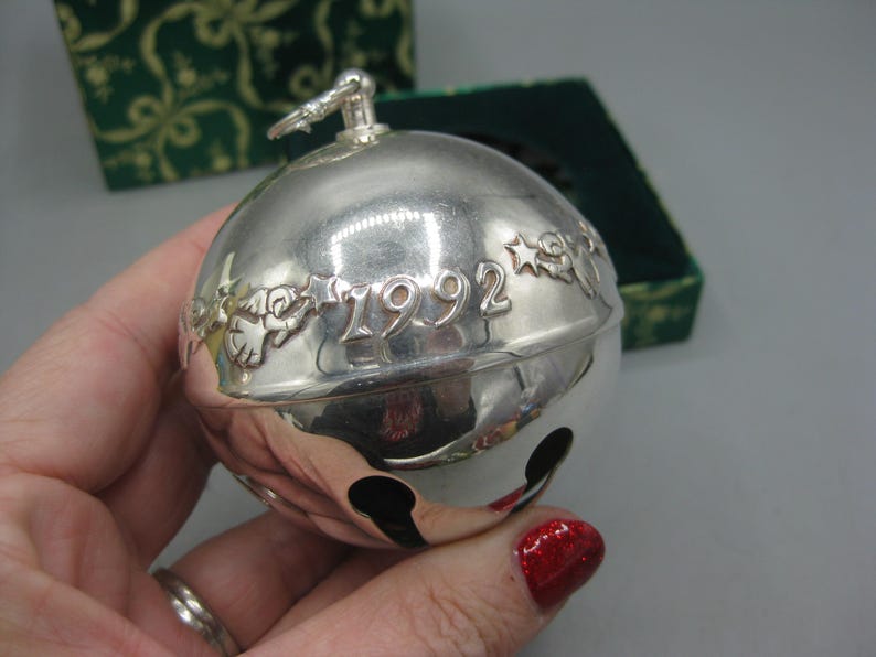 Vintage 1992 Wallace Silver Sleigh Bell Annual Christmas Tree Ornament ...