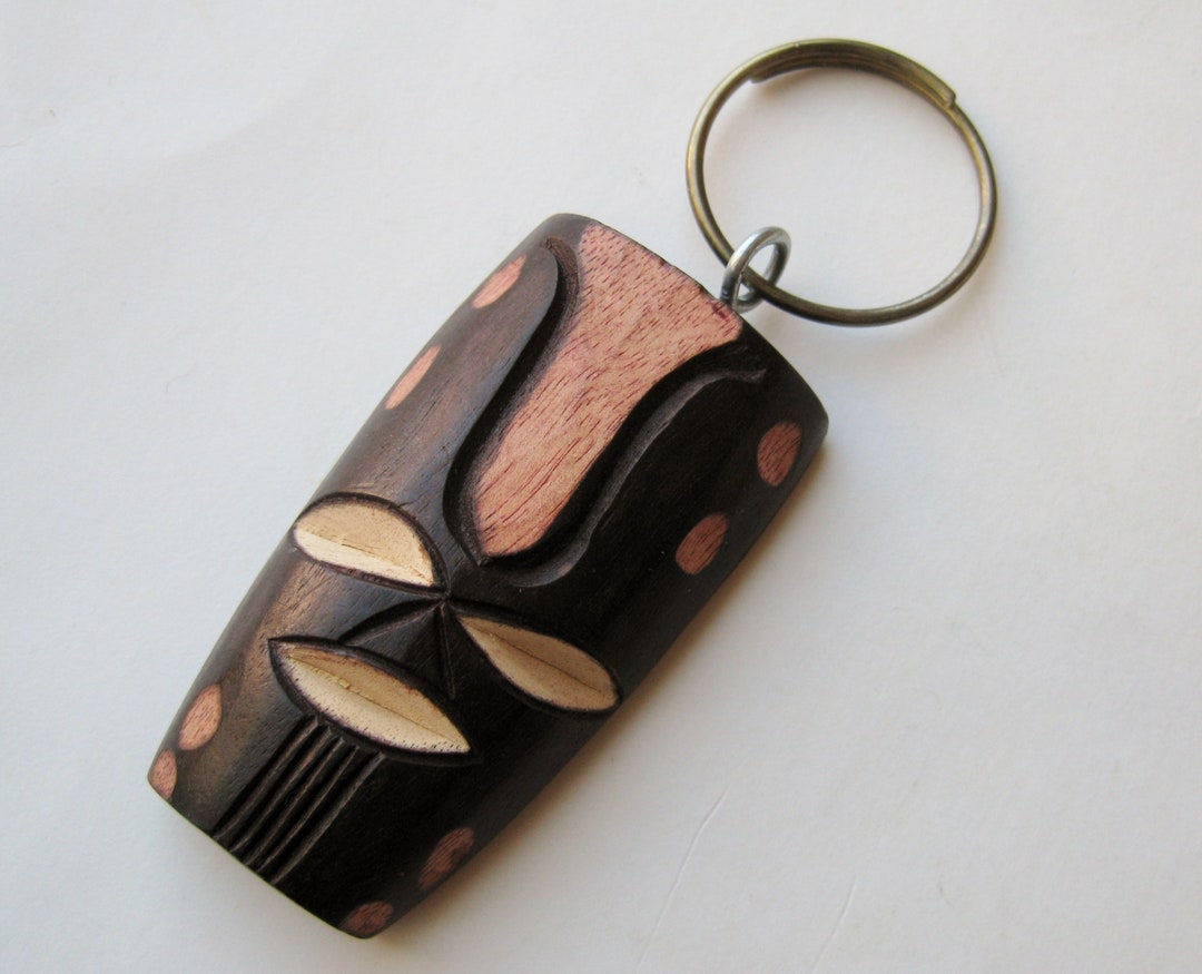 Vintage Carved Wood Tiki Keychain Fob - Etsy