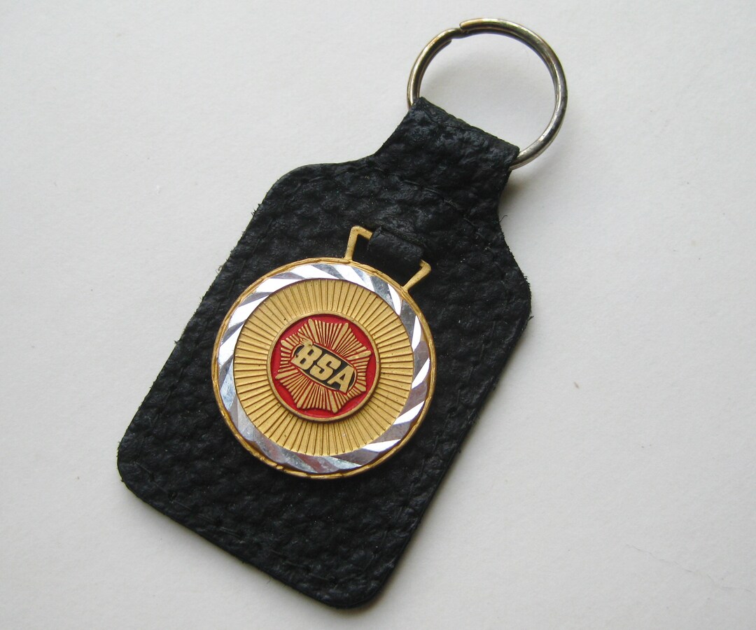 Vintage BSA Black Leather Enamel Logo Motorcycle Keychain Key Chain Fob ...