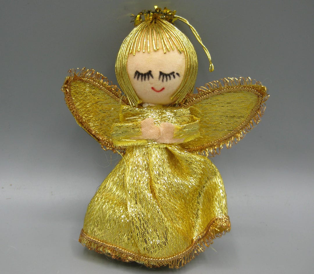 Vintage 60s Gold Flocked Styrofoam Blonde Angel Christmas Ornament ...