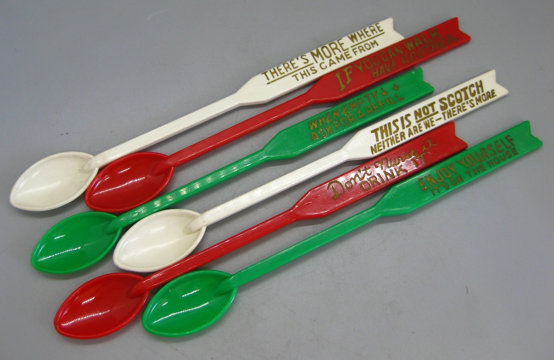6 Vintage 50s Plastic Novelty Bar Joke Cocktail Drink Stirrers Swizzle ...