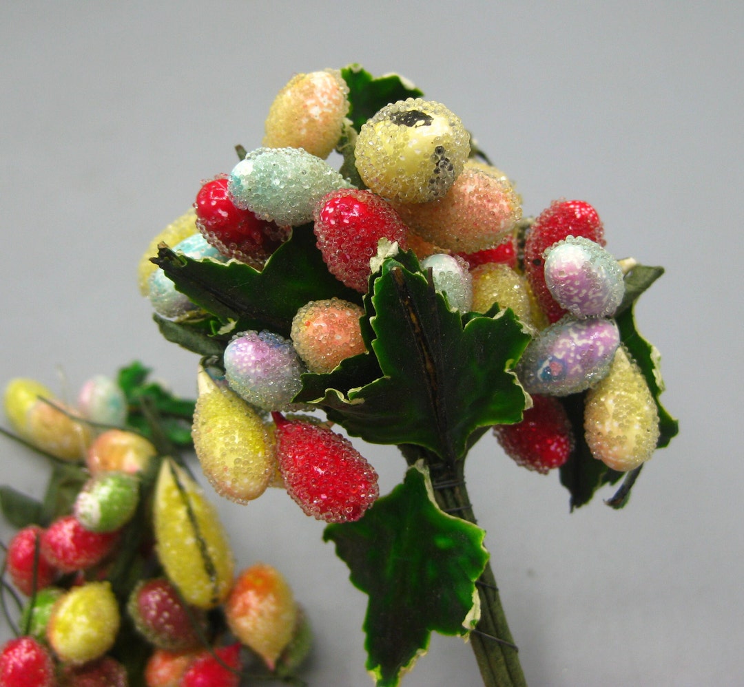 3 Vintage Sugared Fruit Berry Cluster Decorations Hat Gift Millinery ...
