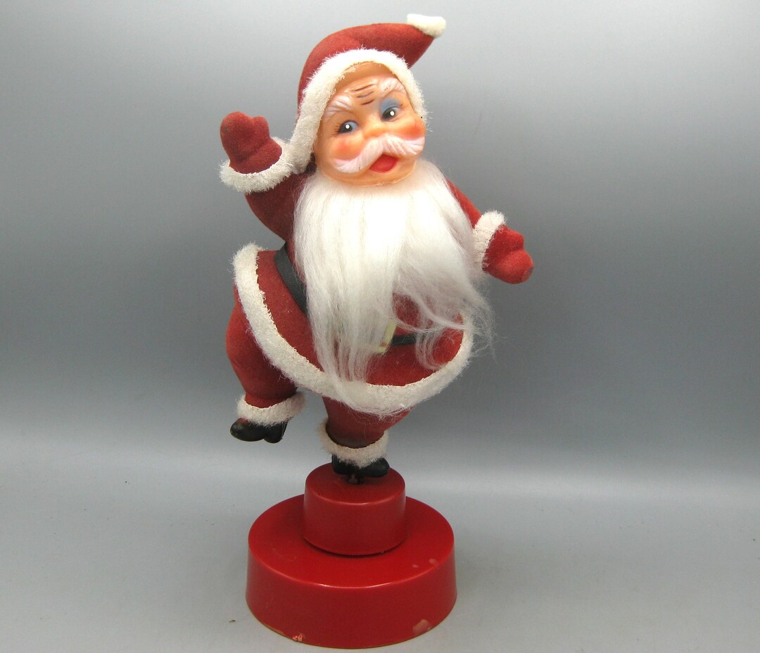 Vintage Flocked Dancing Santa Claus Christmas Tabletop Musical ...