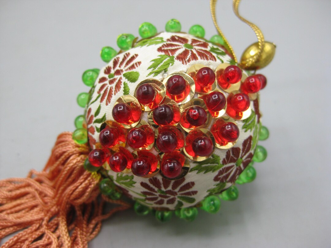 Vintage Push Pin Beaded Styrofoam Sequin Tassel Christmas Tree Ornament ...
