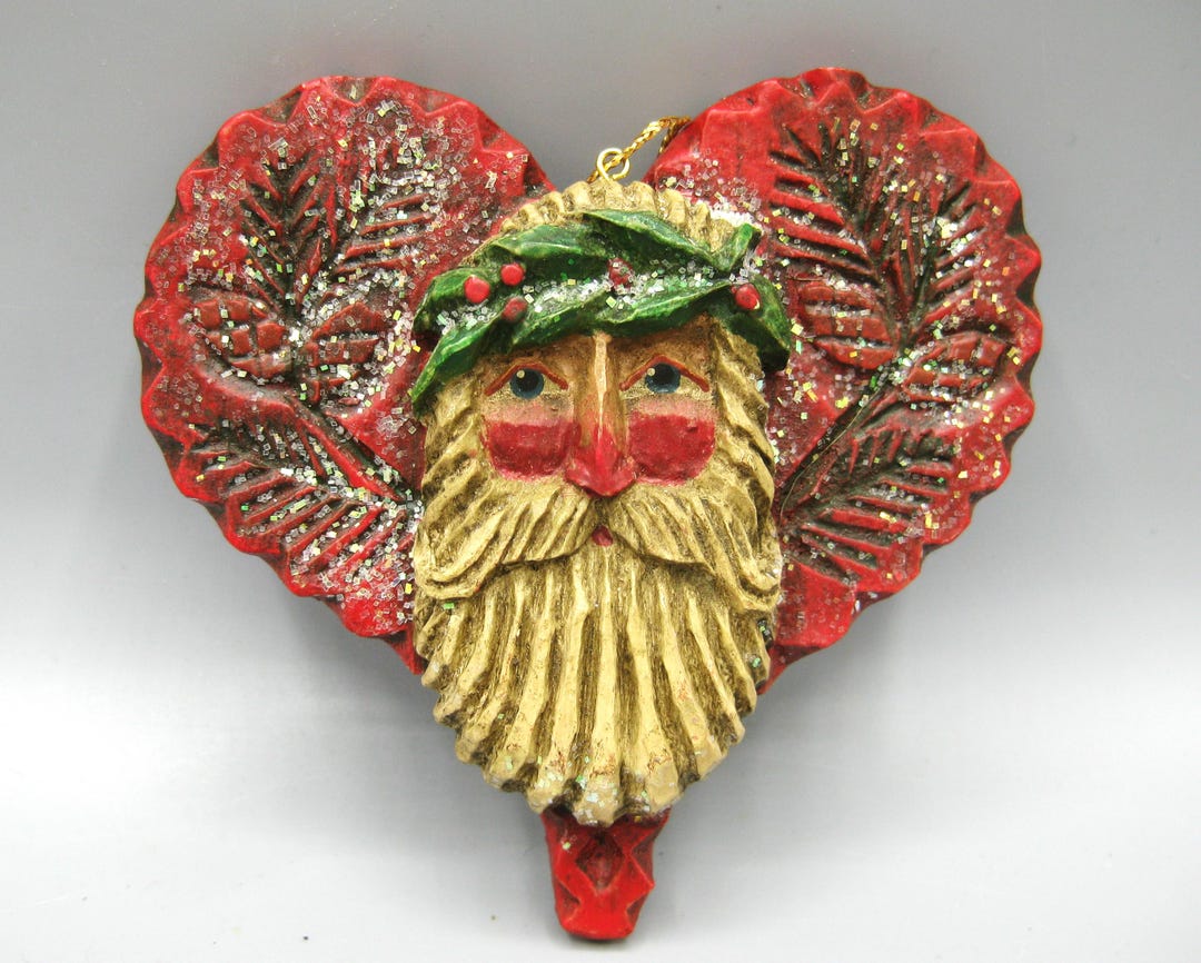 Vintage Pam Schifferl Red Santa Claus Heart Christmas Ornament Folk Art ...