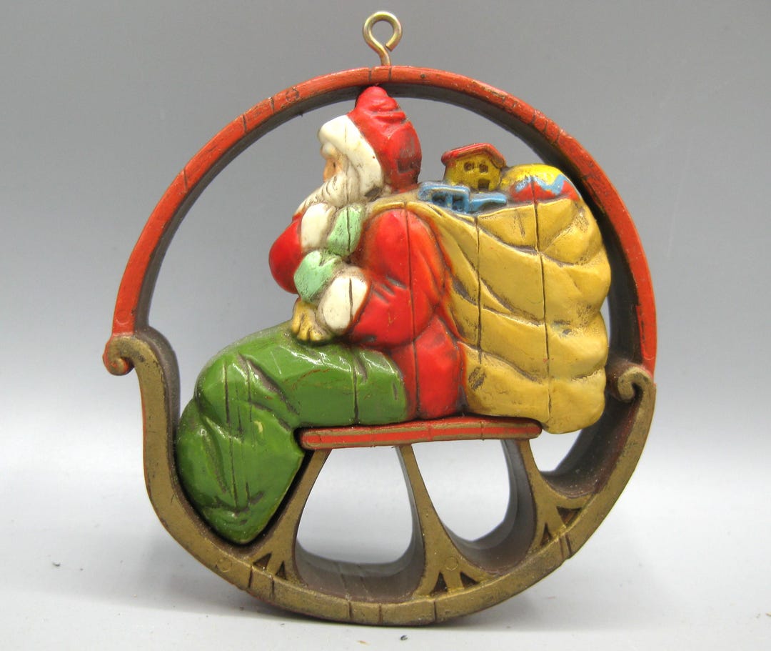Vintage 80s Santa Claus Father Christmas Sleigh Resin Ornament - Etsy