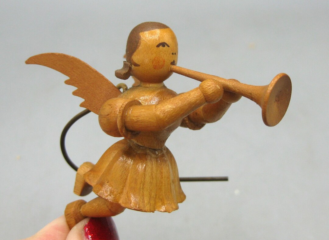 Vintage German Wooden Angel Horn Hanging Christmas Pyramid Ornament - Etsy