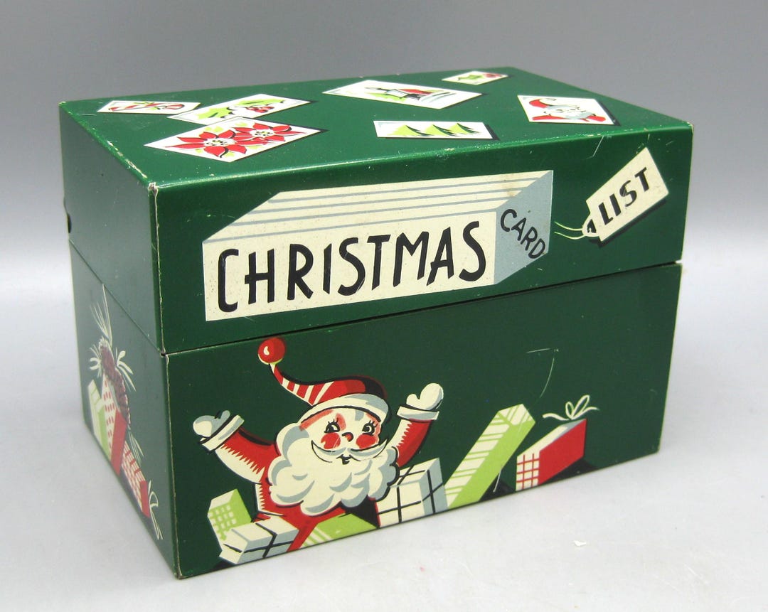 Vintage 50s Santa Claus Mayfair Tin Litho Christmas List Card File Box ...