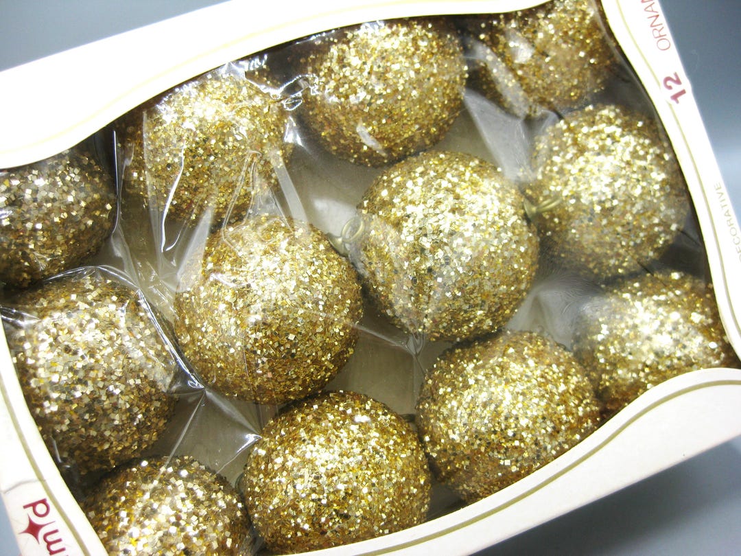 12 Vintage Gold Glitter Rauch Pyramid Christmas Tree Ball Ornaments - Etsy