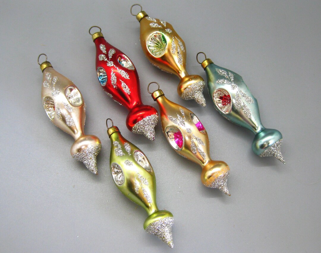 6 Vintage Rauch Triple Indent Glass Glitter Small Christmas Tree ...