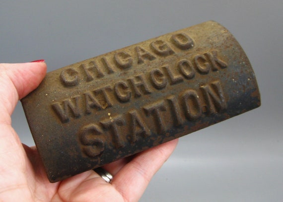 Vintage Cast Iron Chicago Watchclock Station Security Guard Box & Key ...