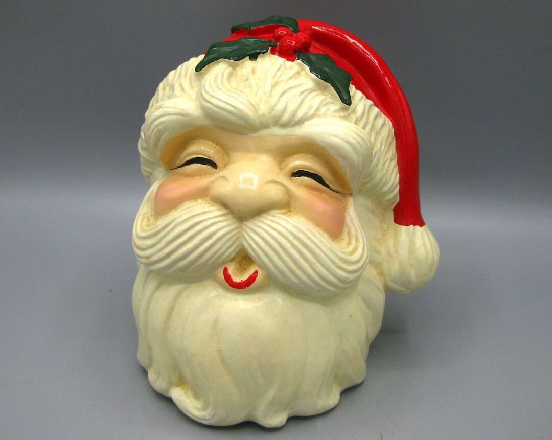 Vintage 70s Plaster Santa Claus Head Figural Coin Bank - Etsy