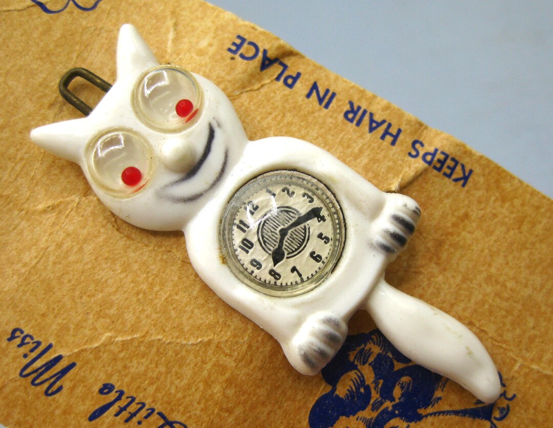 Vintage 50s Kit Cat Clock Googly Eyes Plastic Novelty Hair Barrette - Etsy