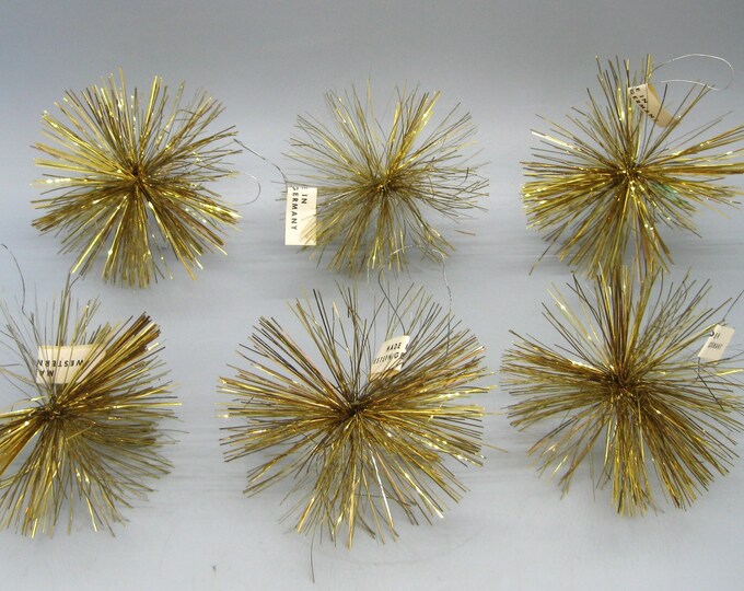 6 Vintage 50s West Germany Atomic Gold Tinsel Foil Starburst Spray Pom ...