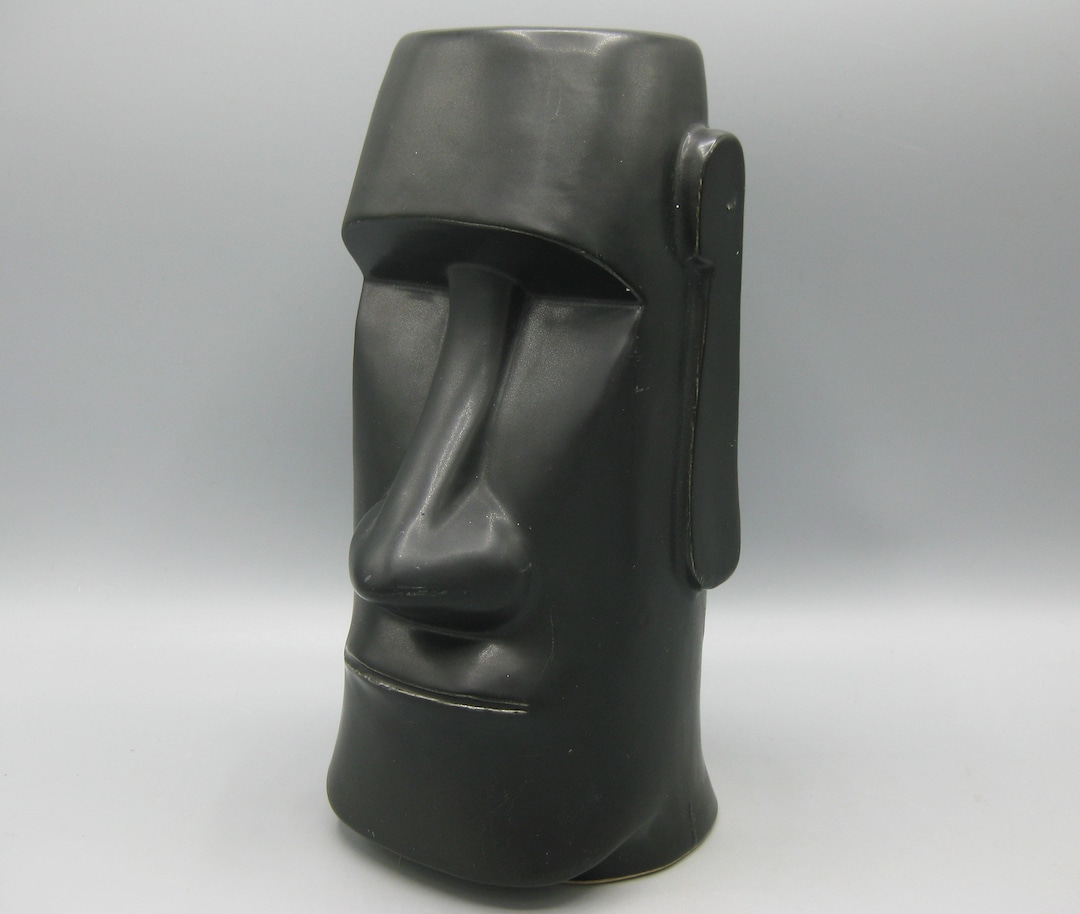 Vintage Tiki Mug Aku Aku Moai Easter Island Black Tiki Bar Grog Mug Cup ...