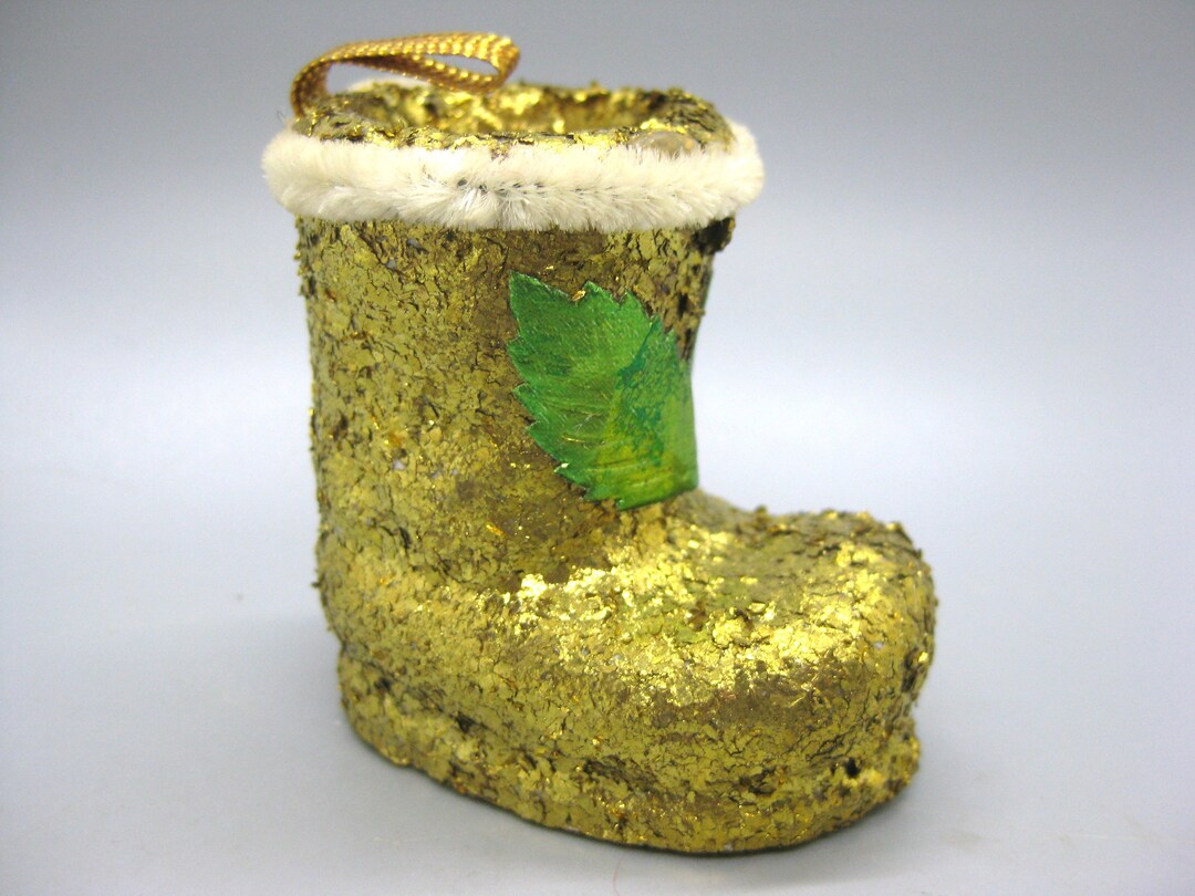 Vintage 60s Gold Glitter Styrofoam Santa Boot Christmas Tree Ornament ...