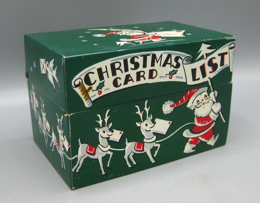Vintage 50s Santa Claus & Reindeer Stylecraft Tin Litho Christmas Card ...