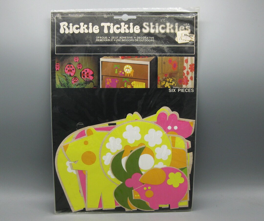 6 Vintage 70s Rickie Tickie Stickies Jungle Animals Stickers Decals Set ...