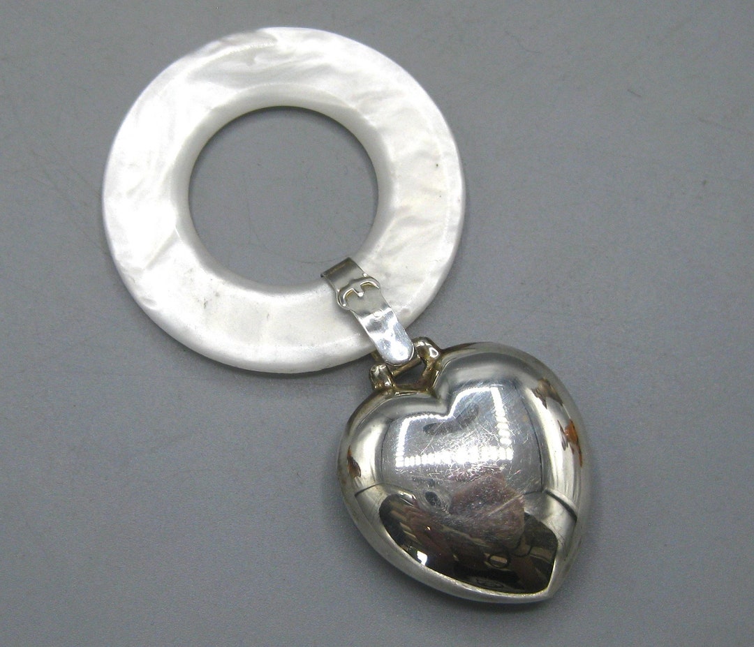 Vintage Webster Sterling Silver Heart Baby Rattle Teether Teething Ring ...