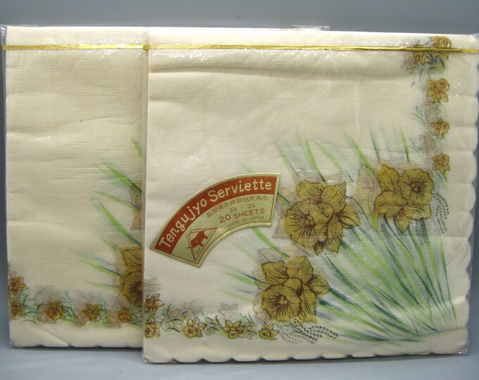 40 Vintage 50s Yellow Daffodils Japanese Tengujo Paper Napkins ...