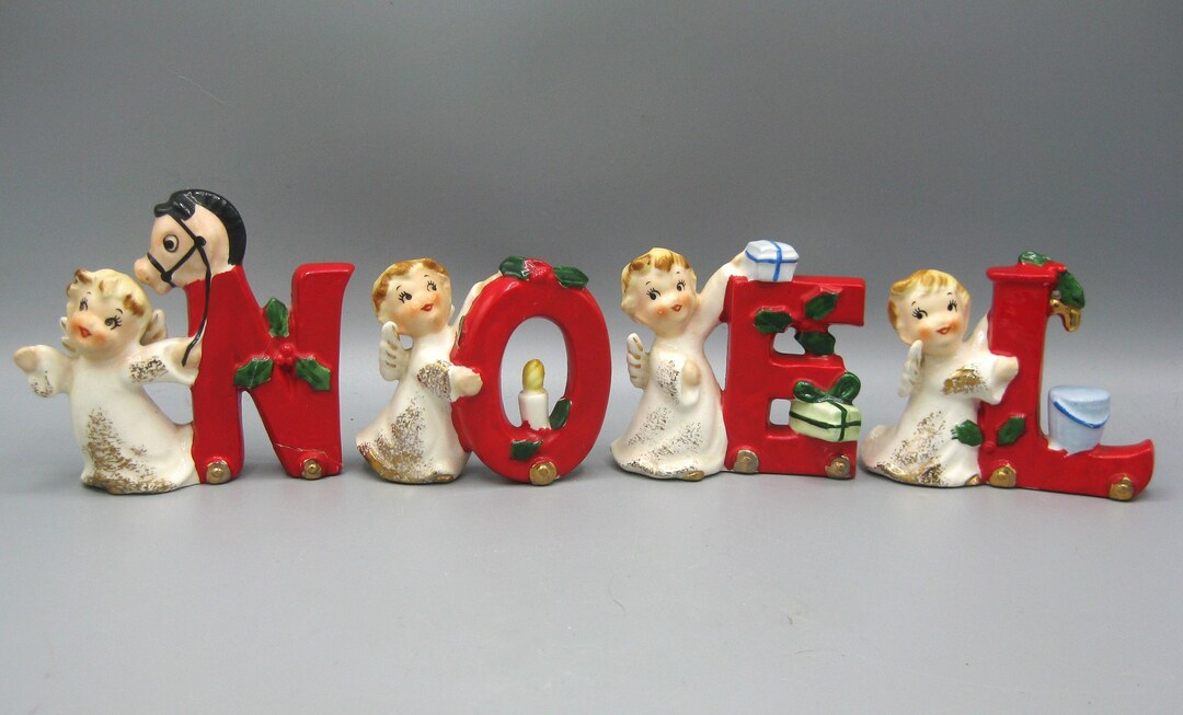 Vintage 50s Napco Ceramic NOEL Christmas Angel Figurine Set ILX2675 - Etsy