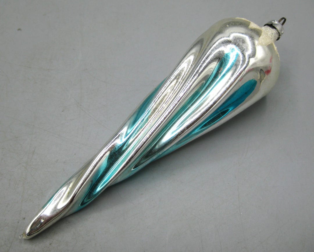 Vintage West German Silver Mercury Glass Glitter Spire Icicle Twist ...